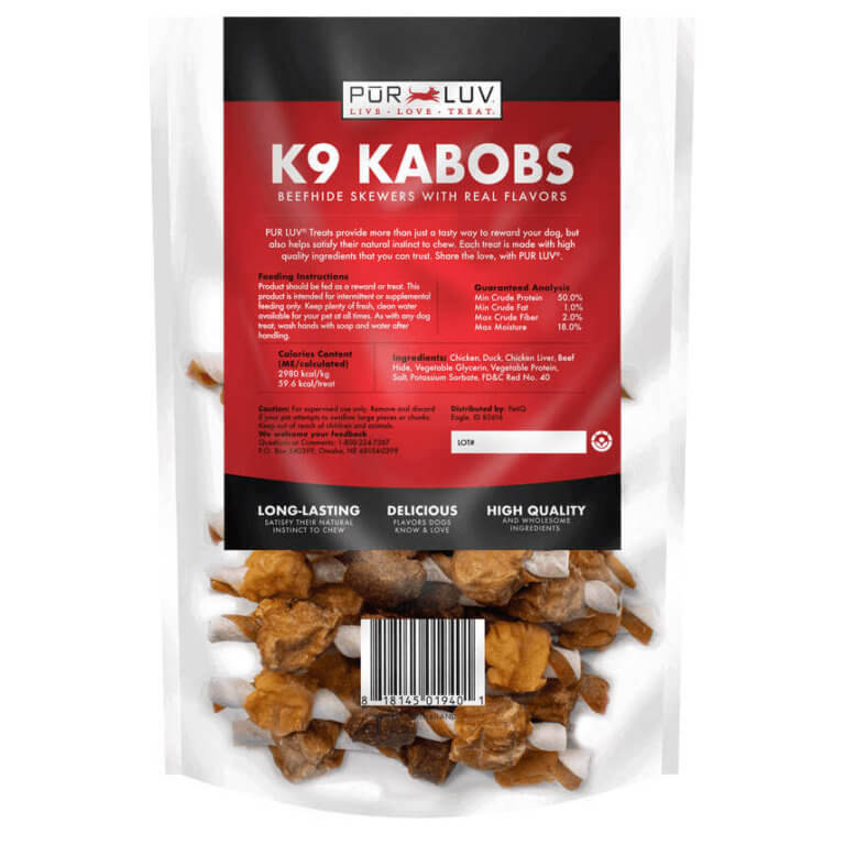 PUR LUV K9 Kabobs Triple Flavor Dog Chews, 12 ounces - PUR LUV